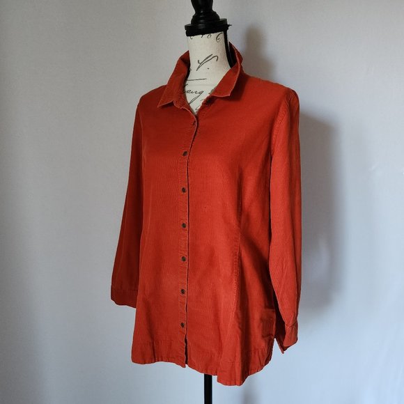 J. Jill | Tops | Jjill Corduroy Buttondown Shirt Long Sleeve Orangered ...